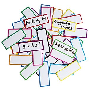 60 Dry Erase Magnetic Labels: 3"x1.2" Blank Name Plates, Name Tags, Strips Magnets - Perfect for Home, Office, School Organization