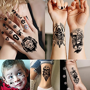 67 Sheets 3D Black Tribal Realistic Temporary Tattoos for Men Women Adults - Tiger Lion Gladiator Temp Skull Fake Half Arm Sleeve Tattoos Sticker