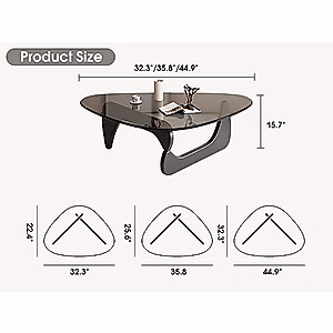 Mid Century Modern Coffee Table - Triangle Glass Coffee Table - Solid Wood Base Abstract Center Table - Vintage Glass End Table Living Room Balcony Study Walnut/Transparent Small 32.2 * 22.4 * 16in