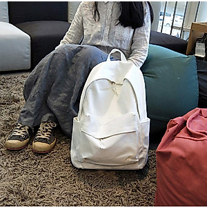 Jesdo DIY Canvas Backpack Large Casual Daypack Satchel (White with Side Pockets)