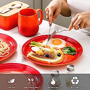 Hasense Dinner Plates, 10 Inch Large Salad Plates for Kitchen, Stoneware Dinnerware Dish Sets, Microwave, Oven, and Dishwasher Safe, Scratch Resistant, Gradient Orange