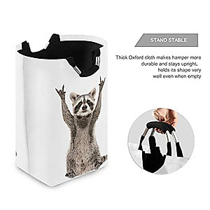 Tarity Funny Rock Raccoon Laundry Hamper 52L Large Laundry Baskets Oxford Collapsible Dirty Clothes Tote Storage Bag with Handles Foldable Washing Basket Bin for Bedroom Bathroom Closet