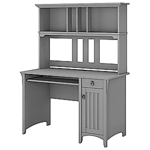 Bush Furniture Salinas Computer Hutch | Study Table with Drawers, Cabinets & Pullout Keyboard/Laptop Tray | Modern Home Office Work Desk with Storage, 48W, Cape Cod Gray