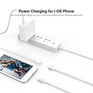 EMATETEK Braided i-Phone Extension Cable Pass Video Audio Music Photo Data, Charge. 1PCS 3.3Feet Male to Female i-Phone Extender Cord Made of Sliver Aluminum & White Braided.(3.3Feet)