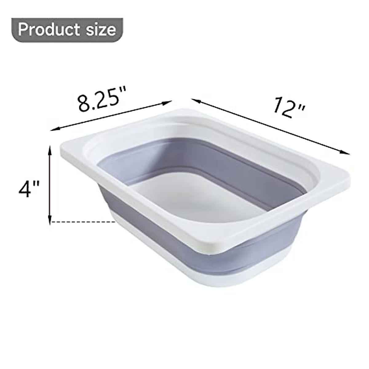 Beright Collapsible Storage Bin, Wash Basin Folding Dish Tub Sink, Space Saving for Dishing, Fruit, and Camping, Hiking and Home, 1 Pack, Grey, Small