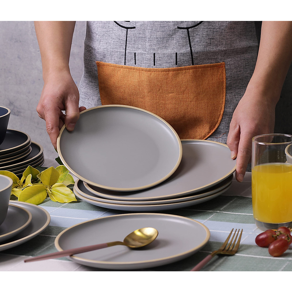 Gufaith Melamine Dinnerware Sets for 4, Plates and Bowls Sets 12 Piece, Melamine Plates, Plate Sets, Dish Set for 4, Unbreakable Dinnerware Set, BPA Free, Suitable Indoors and Outdoors (Light Grey)