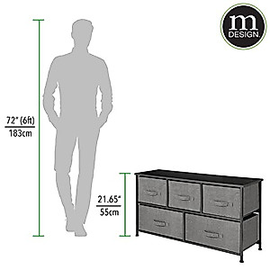 mDesign 21.65" High Steel Frame/Wood Top Storage Dresser Furniture Unit with 5 Removable Fabric Drawers - Wide Bureau Organizer for Bedroom, Living Room, Closet - Lido Collection, Charcoal Gray
