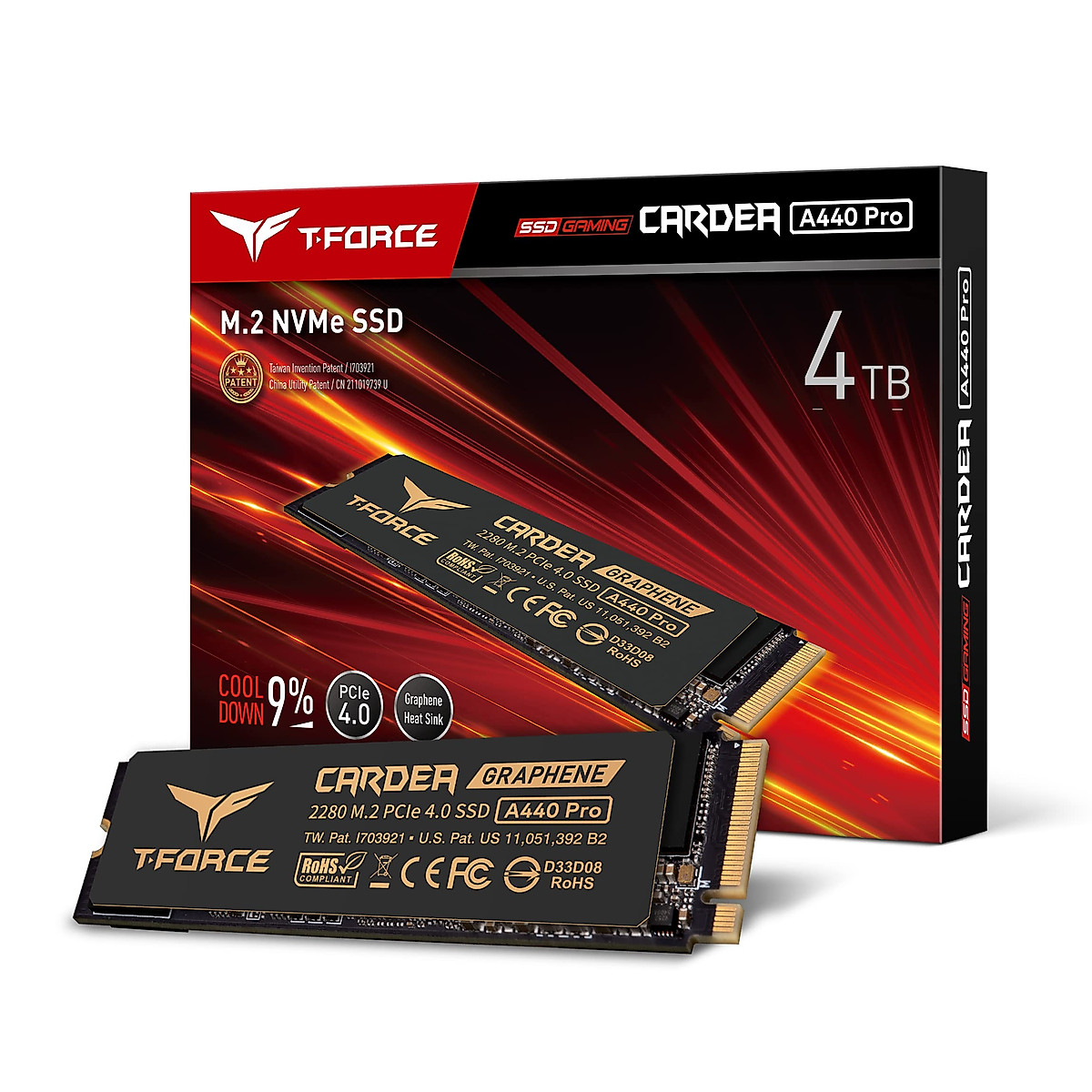 TEAMGROUP T-Force CARDEA A440 Pro Graphene Heatsink 4TB DRAM SLC Cache 3D TLC NAND NVMe Phison E18 PCIe Gen4x4 M.2 2280 Gaming Internal SSD Works with PS5 Read/Write 7400/7000MB/s