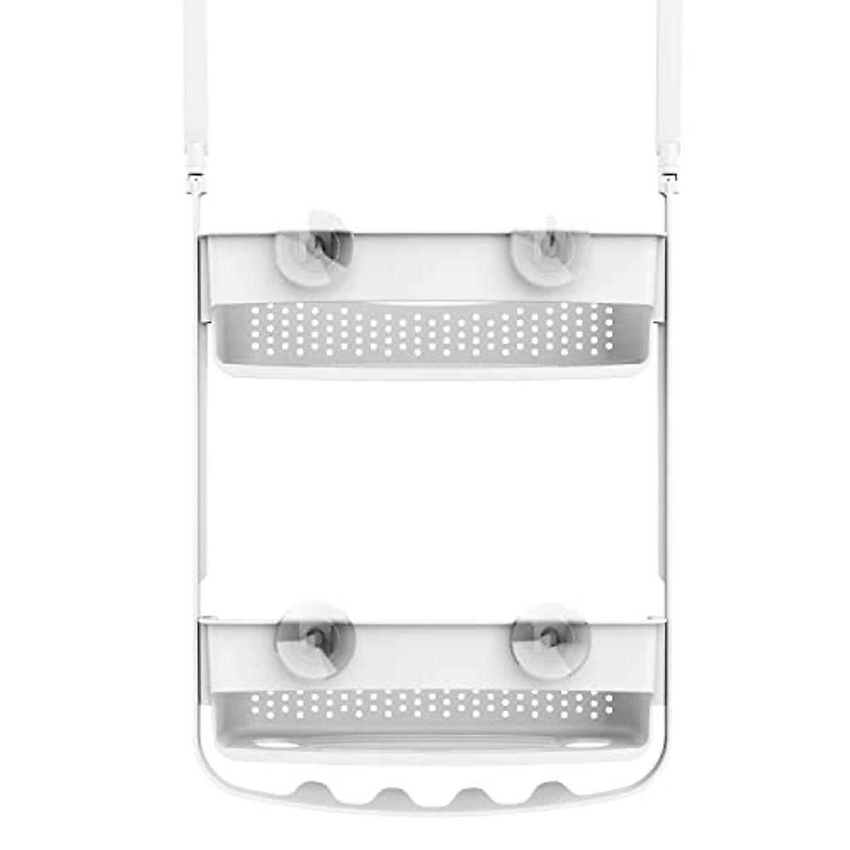 EMT ETRENDS Plastic Shower Caddy over Shower Head/Door,Hanging Shower Caddy, 2 in 1 Adjustable Shower Organizer,Rust Resistant No Drilling Anti-Swing Shelf for Bathware (4 suction cup, White)