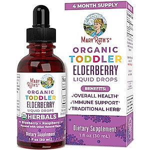 MaryRuth's Toddler Elderberry Syrup | USDA Organic Elderberry | Sugar Free Kids Immune Support Supplement for Ages 1-3 Years | Clean Label Project Verified®, Vegan, Non-GMO, Gluten Free | 1 Fl Oz