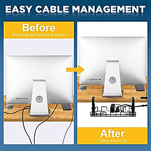 Effortless Cable Management Under Desk - No Drill Cord Organizer Tray for Home and Office PCs - Desk Cable Management Rack with No Damage to Desk (2packs)
