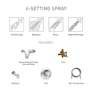Moen 82618BL Meena Black Single-handle Modern Shower Faucet with Handshower and Tub Spout, 4 Spray Functions, Pressure Balancing, Adjustable Temperature, Durable
