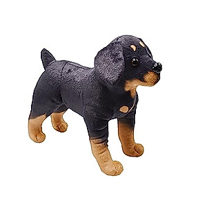 YONLIT Lifelike Rottweiler Dog Stuffed Animal Simulated Plush Puppy Toy Doll Super Realistic Black Dogs Act Like Real Excellent Gifts for Kids Birthday Party Dog Collection 12 Inches