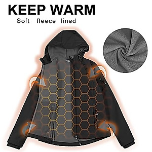 33,000ft Women's Softshell Jacket, Fleece Lined Warm Jacket Light Hooded Windproof Coat for Outdoor Hiking