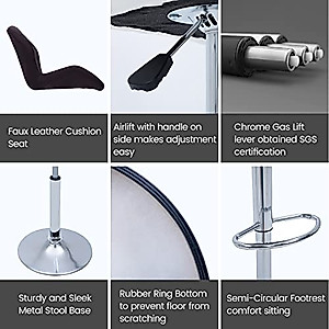 Puluomis Set of 2 Brown Shell Shaped Bar Stools Modern Gas-Lift Adjustable Swivel Leather Chair with Back, Chrome Base Counter Barstools, Large