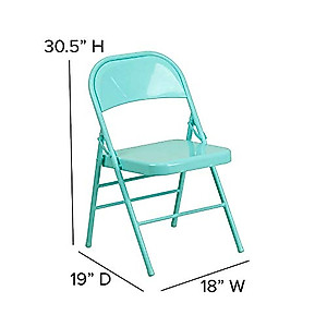 Flash Furniture 4 Pack HERCULES COLORBURST Series Tantalizing Teal Triple Braced & Double Hinged Metal Folding Chair
