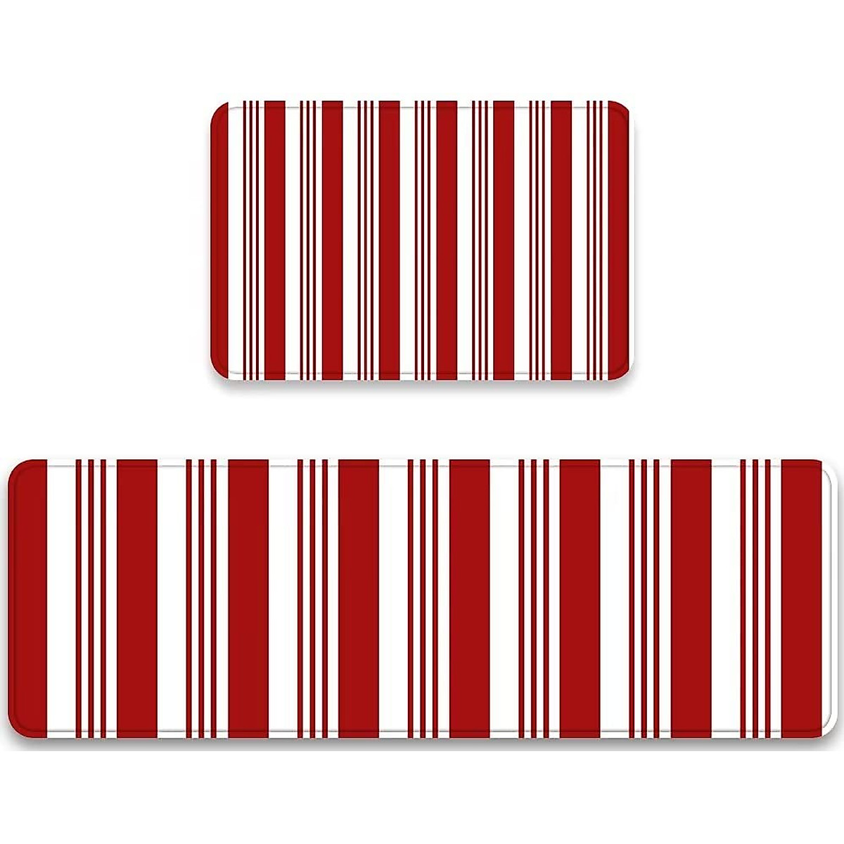 Christmas Kitchen Mat Set of 2 Abstract Red and White Striped Candy Cane Pattern Floor Mats Non Slip Doormat Washable Kitchen Rug and Mats Anti Fatigue Cushioned Area Runner Rugs for Sink
