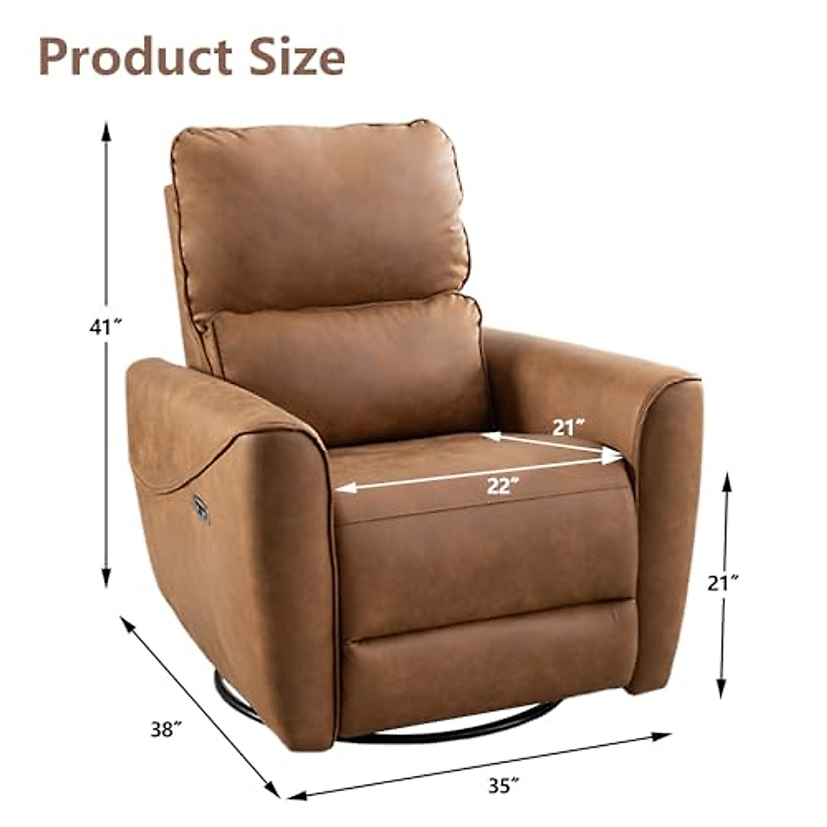 INZOY Power Recliner Swivel Glider, Electric Swivel Rocker Recliners with Lumbar Support, Leathaire Nursery Rocking Recliner Chair Reclining Sofa for Living Room, Brown