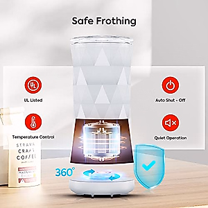 DPJO Milk Frother, 4-in-1 Electric Frother for Coffee, Auto Shut-Off, Non-Slip Stylish Design, Silent Operation, Hot & Cold Milk Steamer with Temperature Control, for Latte, Cappuccino (White)