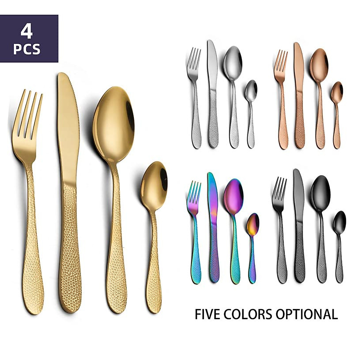 Silver Hammered Silverware Set,GULSARAYI 24-Piece Stainless Steel Flatware Set for 6, Metal Tableware Cutlery Set Includes Dinner Knives/Forks/Spoons, Modern Design & Mirror Polished