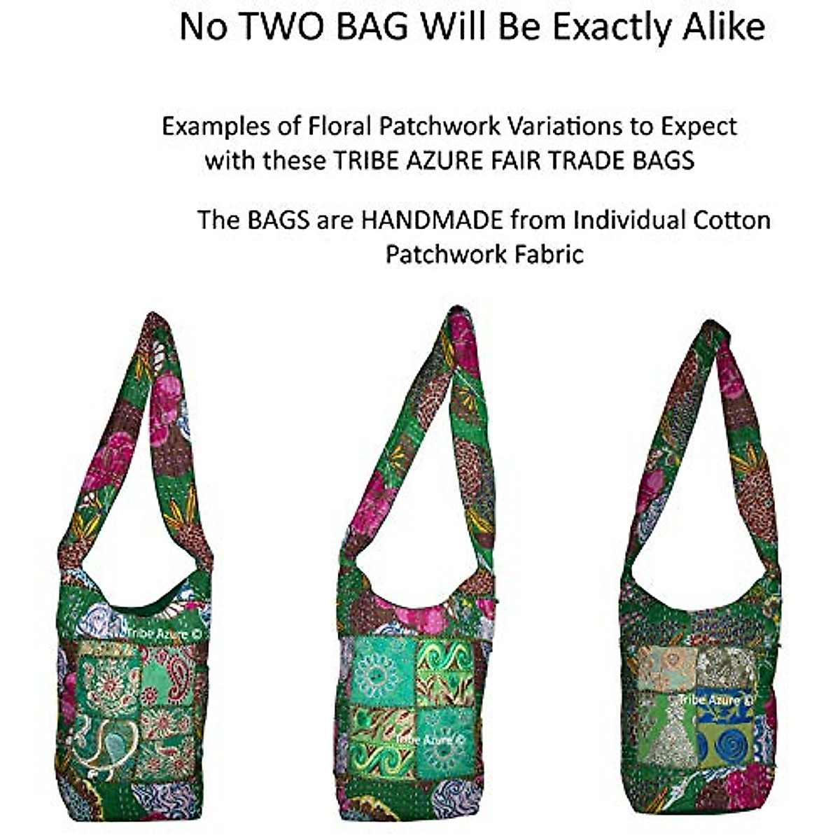 Tribe Azure Women Fashion Hobo Floral Shoulder Bag Monk Style Canvas Sling Tote Handbag Crossbody Roomy Summer Spring Chic (Green)