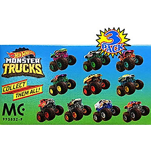 Hot Wheels Monster Trucks Mini Mystery Trucks with Key Launcher (Assorted Series) Blind Box Gift Set Party Bundle - 3 Pack