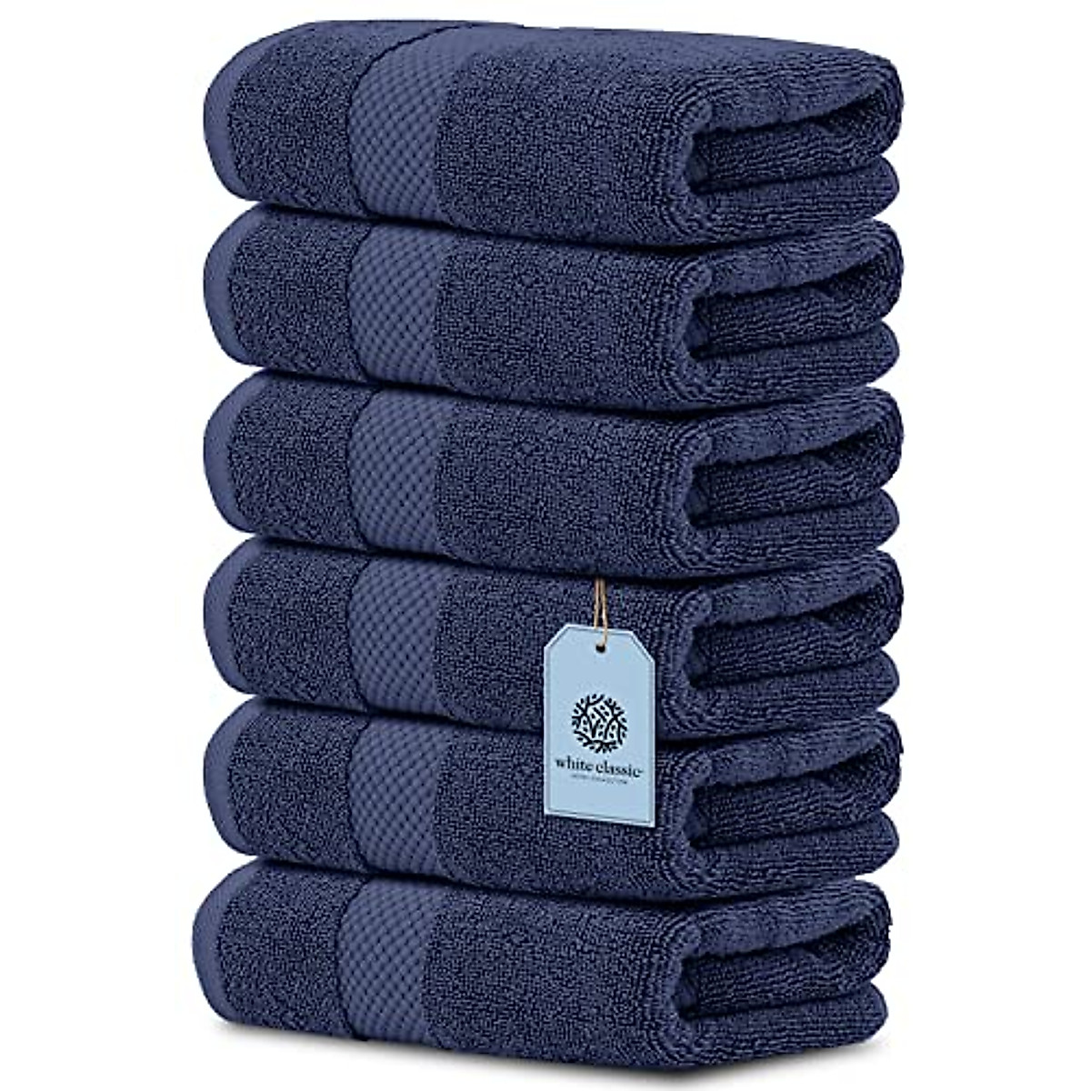 White Classic Luxury Hand Towels | 6 Pack Luxury Bath Mat | 2 Pack and Luxury Bath Sheet Towels | 2 Pack Bundle (Navy Blue)