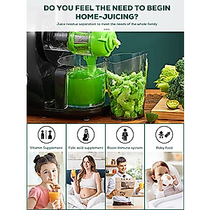 Juicer Machines, Aiheal New Generation Celery Slow Masticating Juicer Extractor Easy to Clean with Brush, Cold Press Juicer with Quiet Motor & Reverse Function for Fruits & Vegetables, Recipes (Elegant Black)
