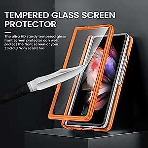 VEGO for Samsung Galaxy Z Fold 3 Case with Stand, Slide Camera Cover & Screen Protector & 360°Ring Magnetic Kickstand Military Grade Heavy Duty Protective Case for Galaxy Z Fold 3- Orange