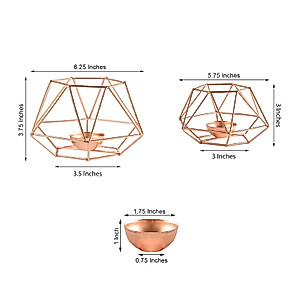 TABLECLOTHSFACTORY Set of 2 Rose Gold Metal Hexagon Top Geometrical Tealight Candle Holders Flower Vase - 4"|3"