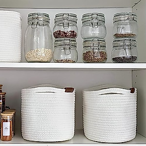 CHICVITA Woven Storage Basket for Shelves, Cotton Rope Dog Toy Bin, Empty Gift Basket with Handles, Small Laundry Baskets for Cloth Towel Shoes, White Oval Basket 3 Packs