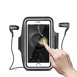 Running Armband for iPhone X, Water Resistant Sports Armband with Fingerprint Touch, Key Holder & Reflective Band for iphone X ,8 Plus, 8, 7, 6 Plus(3-6Inch), 6S, Galaxy S8/S7/S6/S5 (Black)