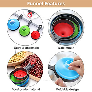 Funnels for Kitchen Use Set of 3, Dokpod Collapsible Funnels for Filling Bottles, Wide Mouth Canning Funnel, Small Medium Large Funnel Set for Filling Solid Particles, Powder and Liquid, Funnel