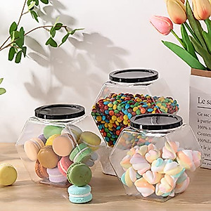 Bokon 18 Pcs Hexagon Shaped Jars with Lids Plastic Cookie Container 30oz Clear Wide Mouth Candy Storage Jar for Cookies, Candy, Snacks, Paper Stars, Detergent Pods, Gifts and Storage
