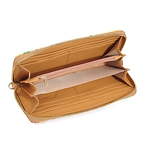 ArtsEye Peony Collection Embossed Genuine Leather Zip Purse (Orange)