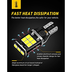 AUXITO 912 921 LED Bulb for Backup Light Reverse Lights High Power 2835 15-SMD Chipsets Error Free T15 906 922 W16W Bulbs, 6000K White (Upgraded, Pack of 2)