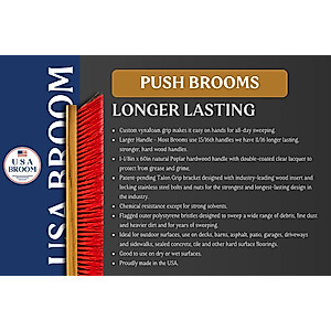 USA Broom 24" Heavy Duty Indoor/Outdoor Push Broom with 60" Handle. Ideal for Garages & Shops. Durable American Made Steel Brackets-All Stainless Steel Hardware. No Plastic. 100% Made in The USA.