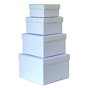 Cypress Lane Square Rigid Gift Boxes, a Nested Set of 4, 3.5x3.5x2 to 6x6x4 inches, small size(White)