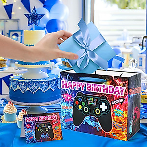 Game Theme Birthday Gift Bags Video Game Birthday Party Decorations Gaming Birthday Favor Bags with Gamer Happy Birthday Tissue Paper and Greeting Card for Boys Girls Game Theme Birthday Christmas Party Decor