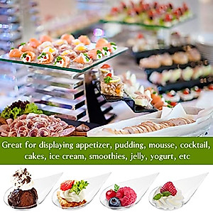 TOFLEN 100ct 4 Inch Mini Appetizer Plates with Tasting Forks - Reusable Clear Plastic Party Serving Trays Mini Plates for Appetizers and Desserts - Tear Drop Tasting Spoon Mini Dish Bowls