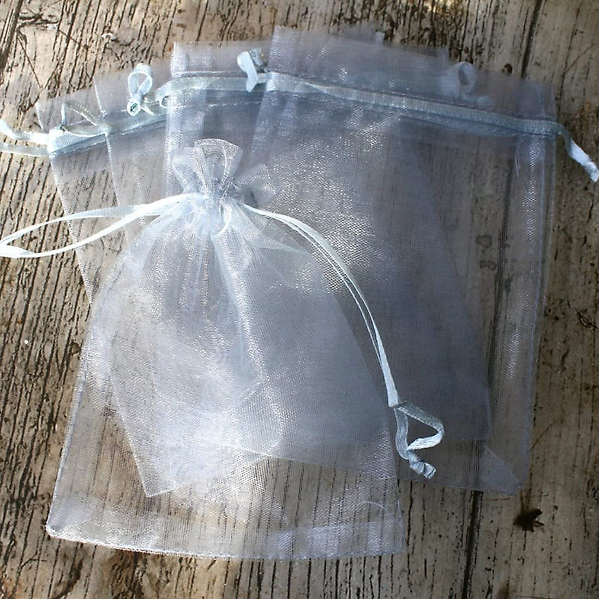 Jwenic 100 Pcs Gifts Organza Bags 4x6 Inch Silver Gray Drawstring Sheer Fabri Crecycled Shiny Portable Pouch for Jewelry Baby Shower Christmas Toddler Twin Girl Party Favors Wedding Halloween Business