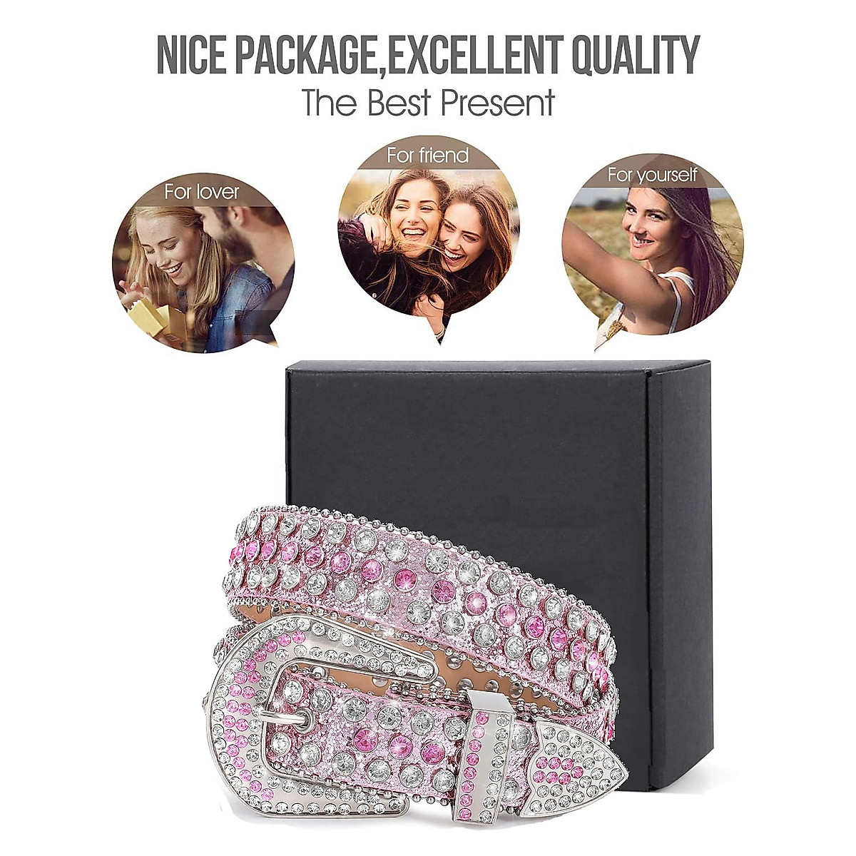 Xpvezl Studded belt Rhinestone Belt for Women Men Belts Cowgirl Bling Silver Leather Belt Western Belt Gifts Festivals Christmas Party Belt Wide Womens Belts Belts for Women Women's Belt(Pink,XL)