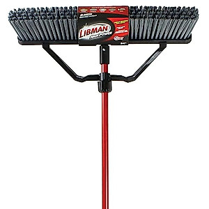 Libman Commercial 825 Rough Surface Heavy Duty Push Broom, 64" Length, 24" Width, Black/Red/Grey (Pack of 3)