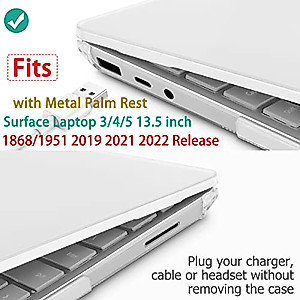 May Chen Case Compatible for 13.5" Microsoft Surface Laptop 5/4/3 with Metal Palm Rest Model 1951/1868, Plastic Hard Shell Case with Screen Protector + Keyboard Cover + Dust Plug, Crystal Clear