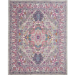 Nourison Passion Bohemian Light Grey/Pink 8' X 10' Area-Rug, Easy-Cleaning, Non Shedding, Bed Room, Living Room, Dining Room, Kitchen (8x10)