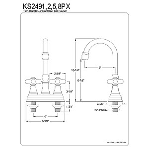 Kingston Brass KS2495PX Governor Bar Faucet, 5" Spout Reach, Oil Rubbed Bronze
