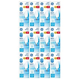 GE Lighting (case of 12) GE Soft White LED Frosted Decorative Candle Chandelier Bulb, 5 watt, 500 Lumen, 60 watt Replacement, dimmable, Candelabra Base, Bent tip, LED CAC