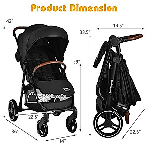 BABY JOY Baby Stroller, High Landscape Infant Carriage Newborn Pushchair with Foot Cover, Cup Holder, 5-Point Harness, Adjustable Backrest & Canopy, Suspension Wheels, Easy One-Hand Fold (Black)
