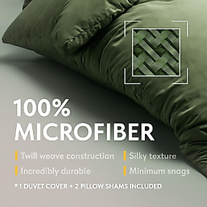 White Classic Dark Green Duvet Cover Queen Size, Microfiber Duvet Cover with Zipper, Duvet Cover Set with 2 Pillow Shams, Luxury Soft Comforter Cover Queen Size, 90 x 90 | Comforter Not Included