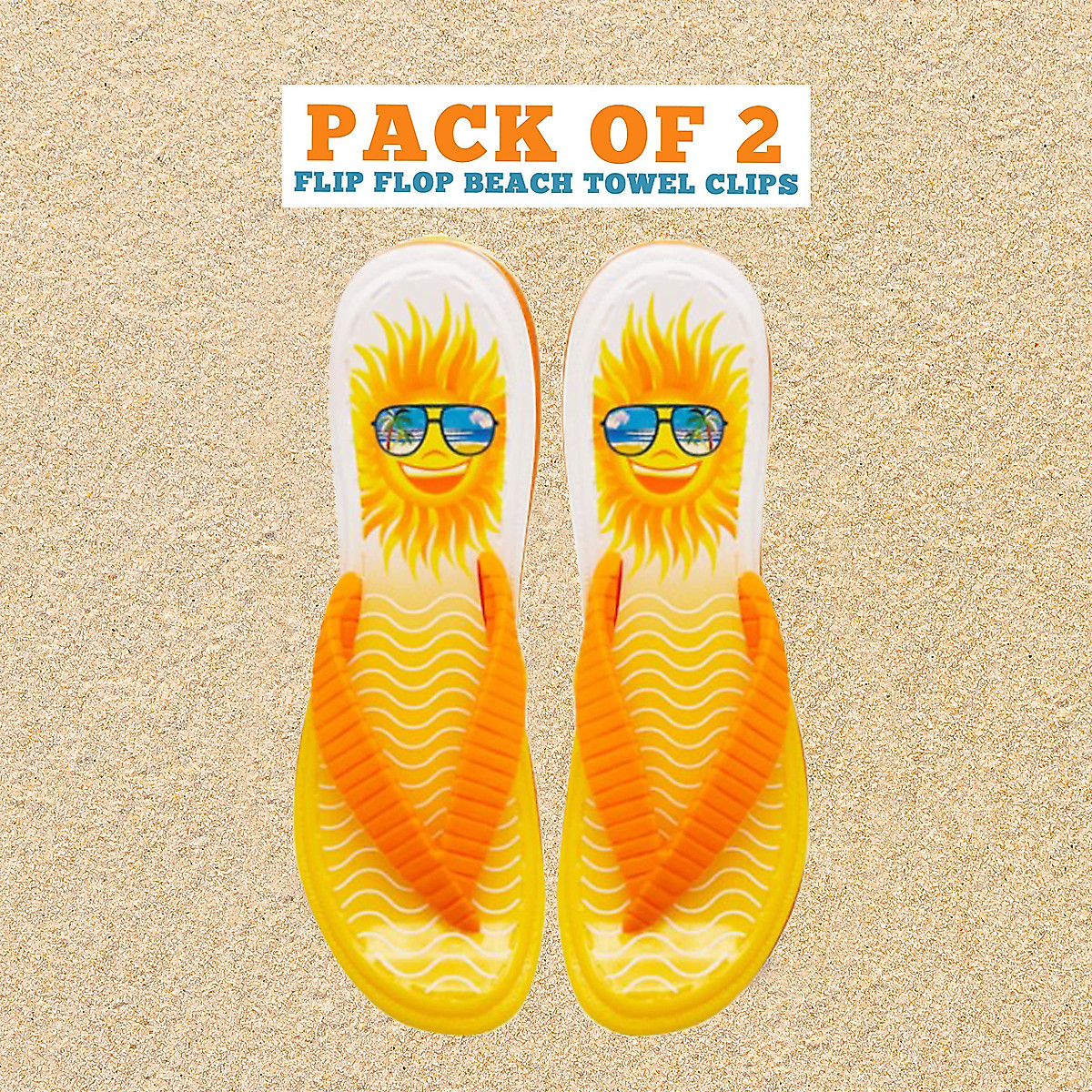 PERFORMORE Flip Flop Beach Towel Clips (Yellow), 2-Pack, Portable Towel Holder Clips, Secure Clips for Beach Chairs Deck Patio Pool Boat Cruise Lounge Chair Accessories